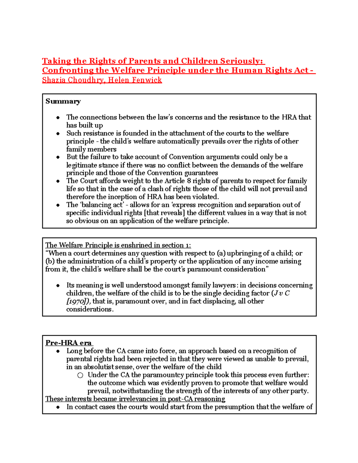 Welfare Principle - Summary Law of Family Relationships - Taking the ...