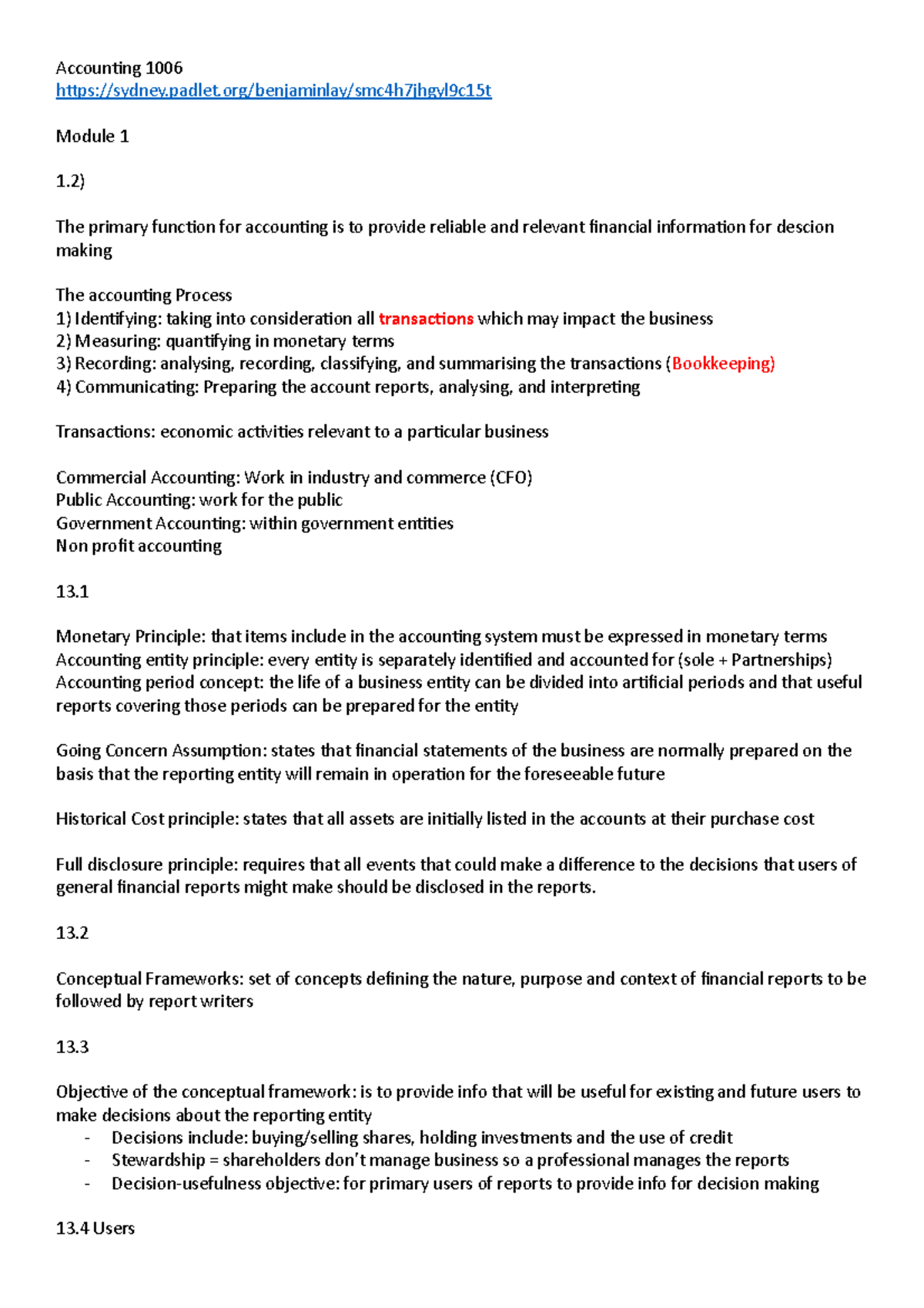 Accounting and Financial Management ACCT 1006 - Accounting 1006 - Studocu