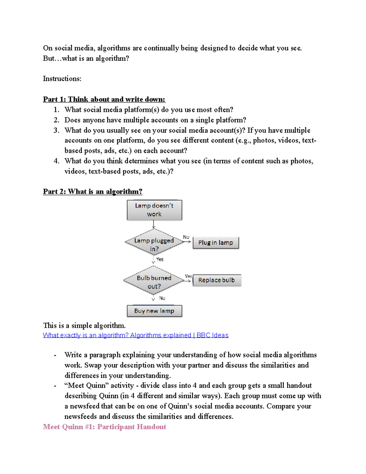 Lesson 9 Algorithms - information - On social media, algorithms are ...