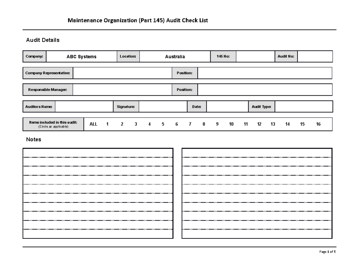 ABC Audit Check List Student - Audit Details Company: ABC Systems ...