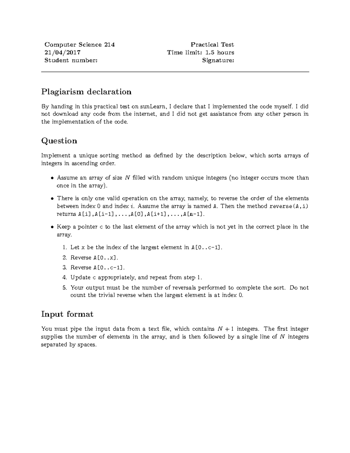 2017 Prac Test 1 Prac Test Of 2017 Computer Science 214 Computer