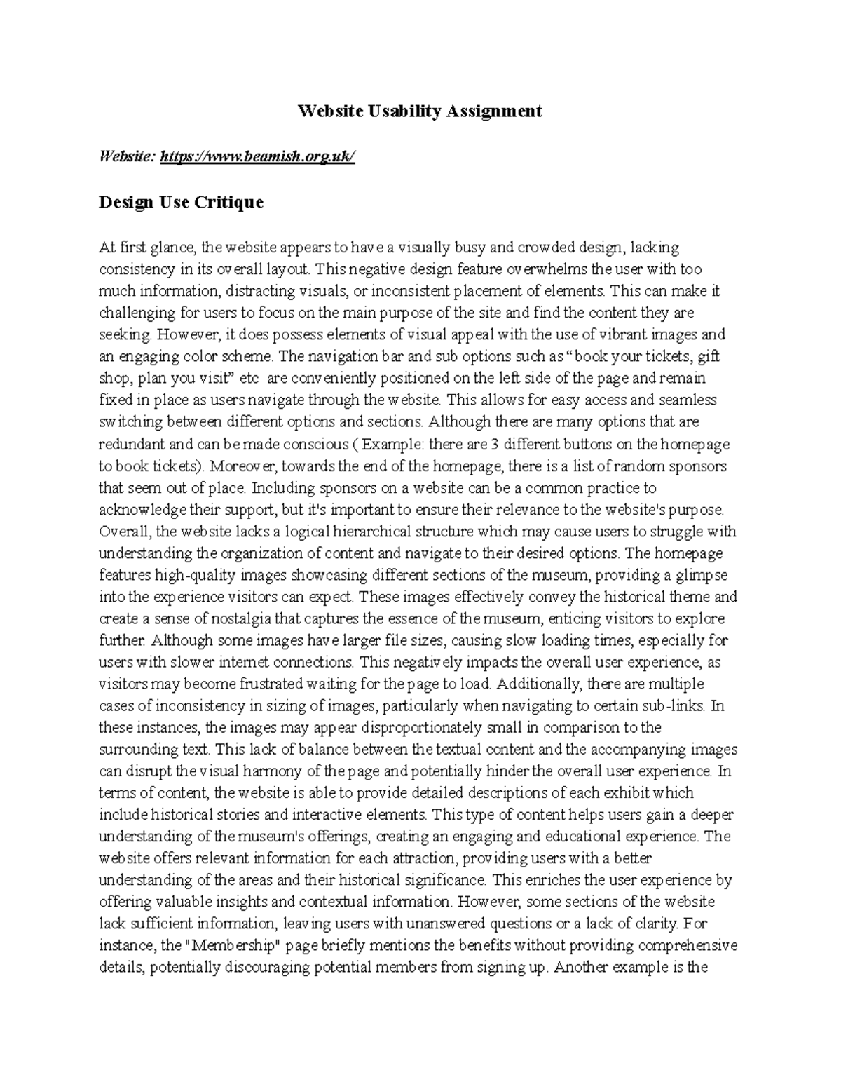 Website Usability Assignment - Website Usability Assignment Website ...