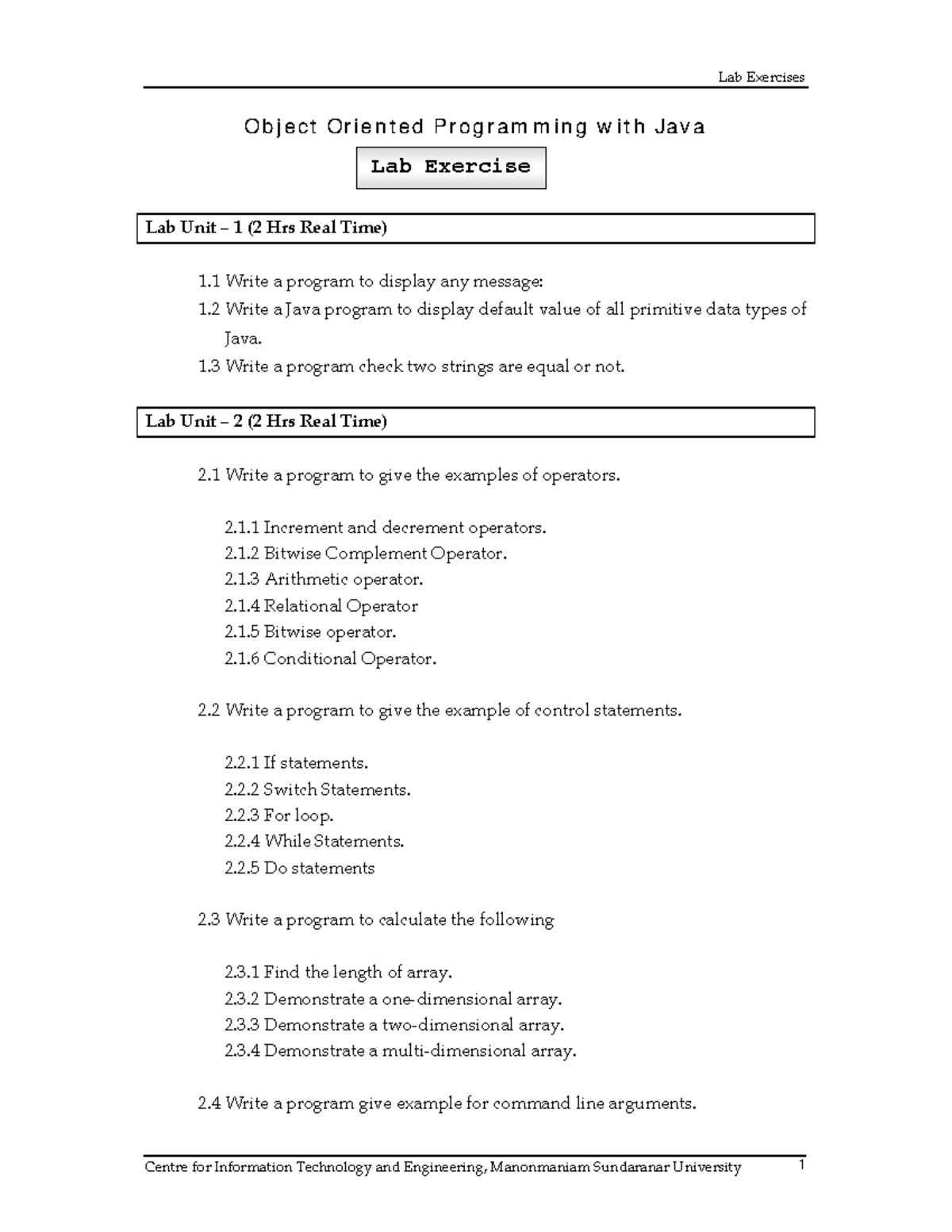 Object Oriented Programming With Java Lab Exercises And Solutions Lab