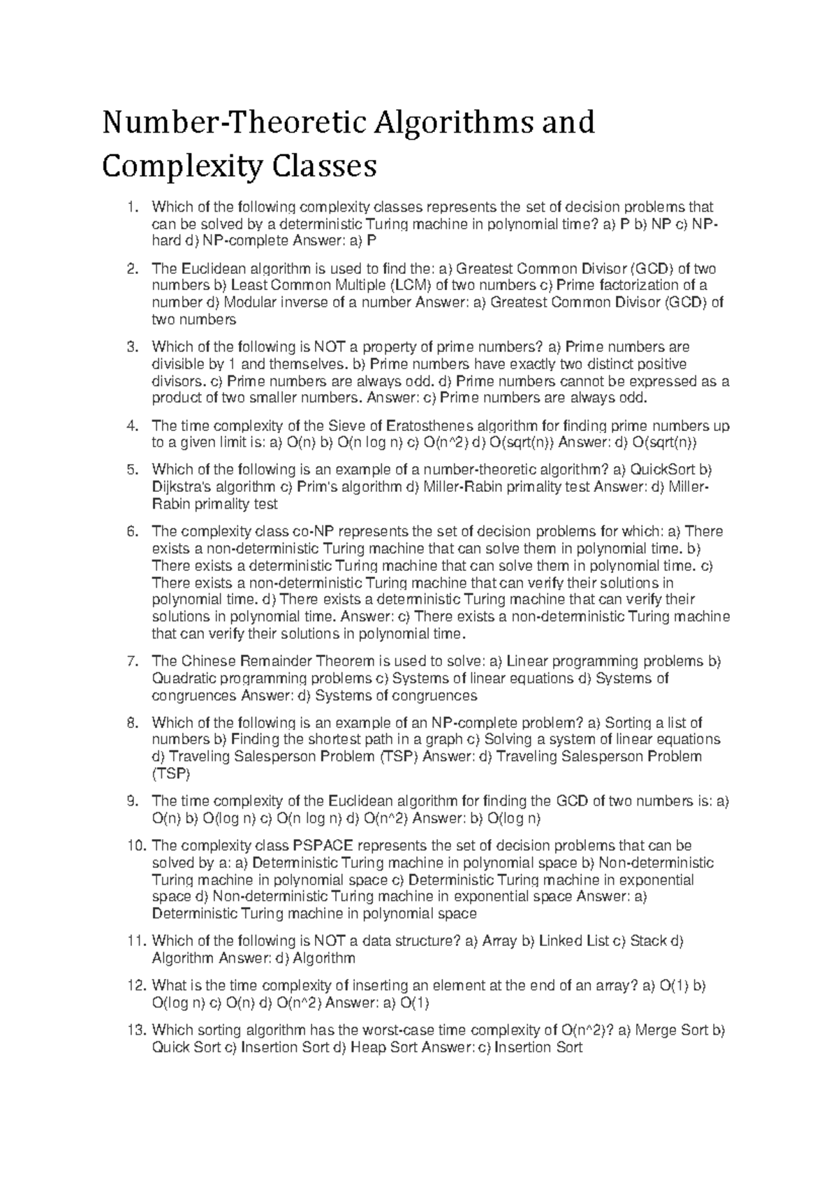 Cse408 unit 6 - units 6 - Number-Theoretic Algorithms and Complexity Classes Which of the ...