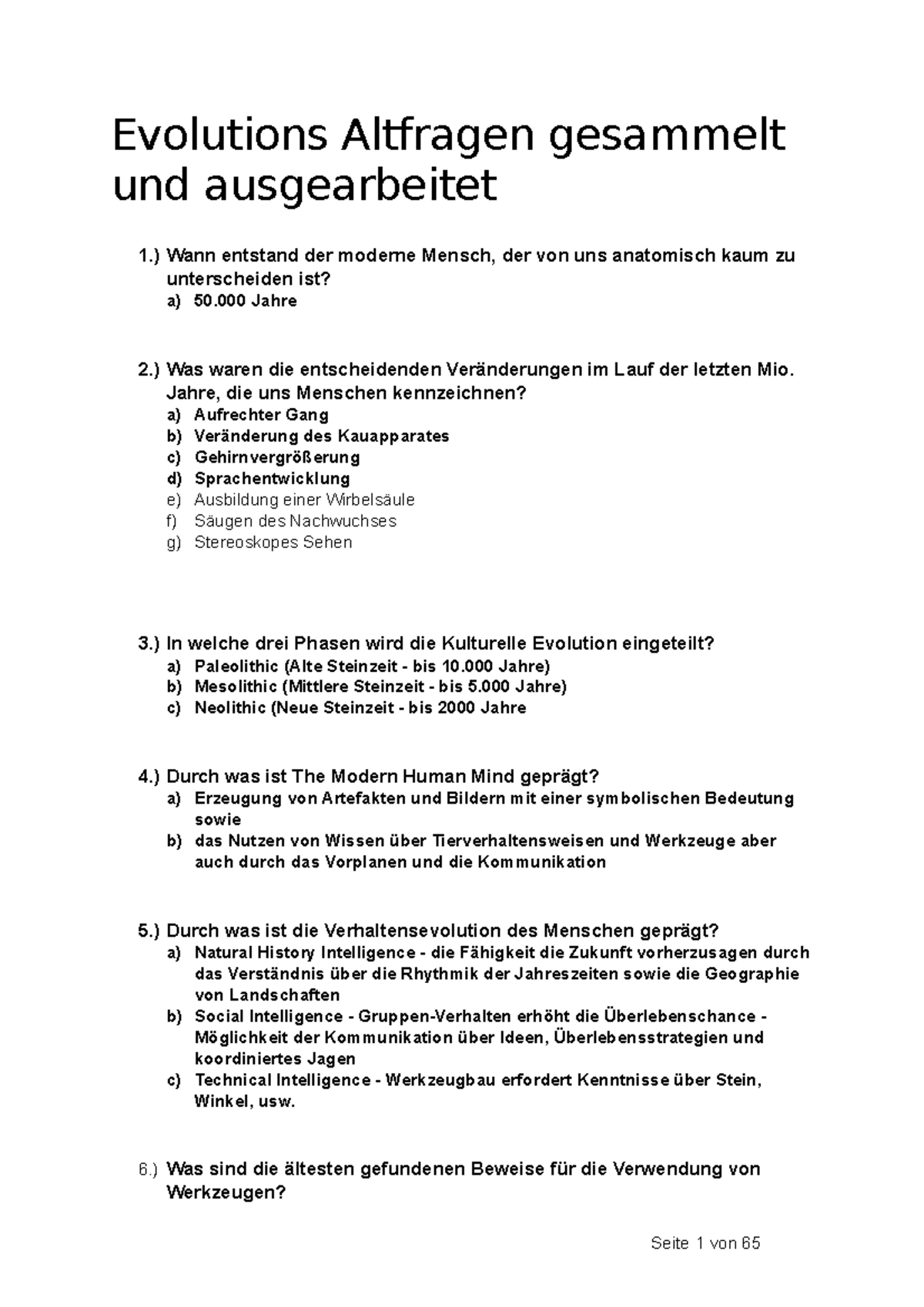 Evolutions Altfragen gesammelt und ausgearbeitet - ) Wann entstand der ...