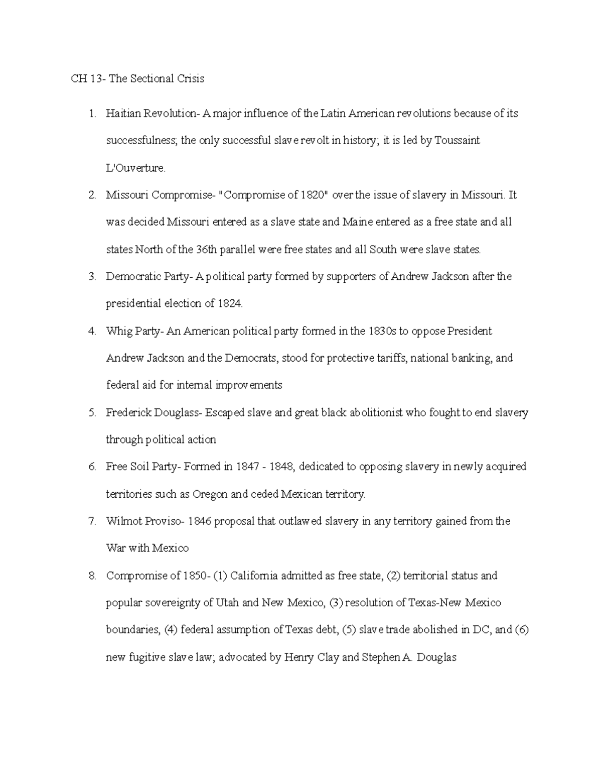 CH13- the sectional crisis - CH 13- The Sectional Crisis Haitian ...