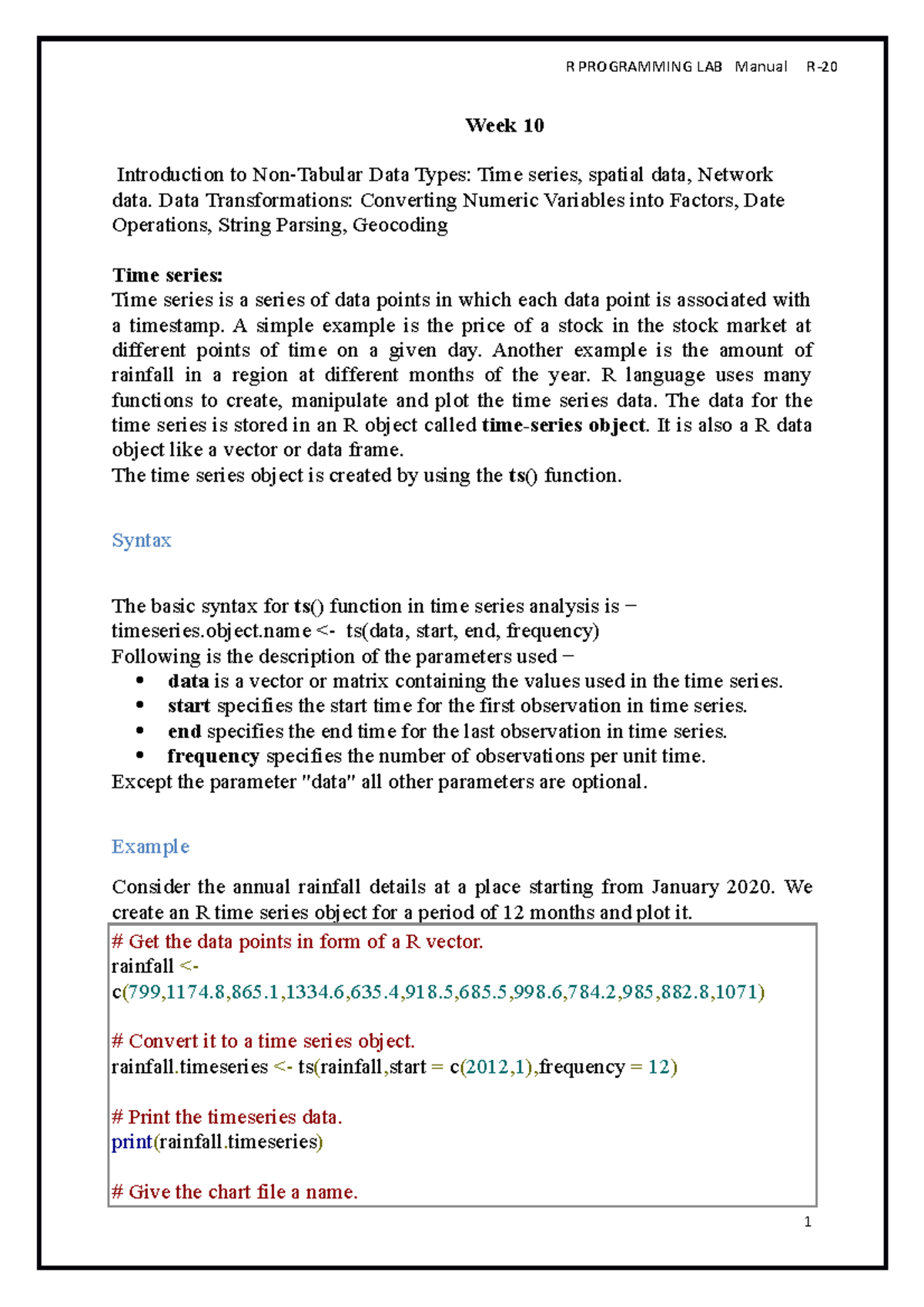 R-lab programs - Week - 10, 11, 12 - Week 10 Introduction to Non ...