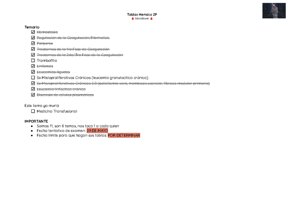 Tablas Hemato 2P - 🩸 bloodlover 🩸 Temario Hemostasia Regulación de la ...