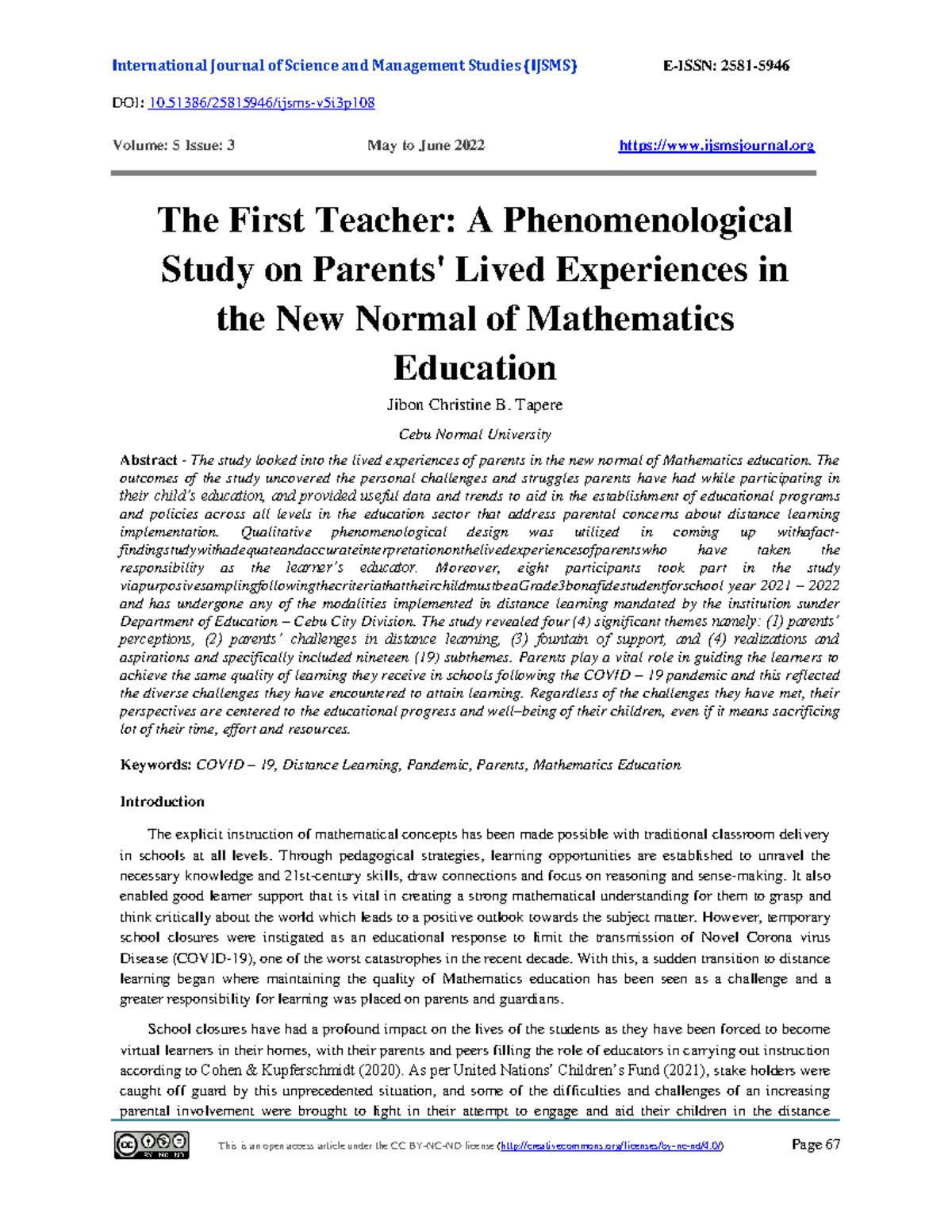 Lived Experiences in the New Normal of Mathematics Education - DOI: 10 ...