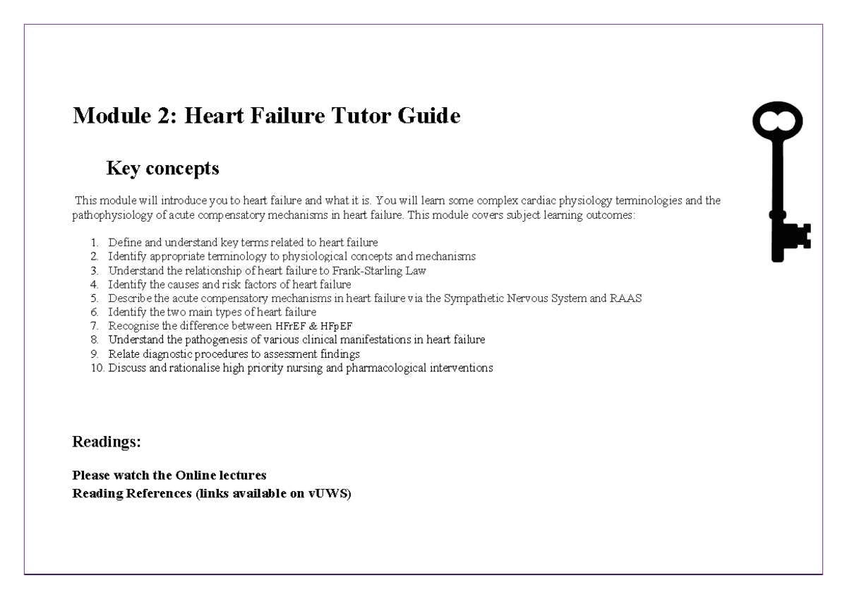 Module 2 Heart Failure - Tutor Guide - You will learn some complex ...
