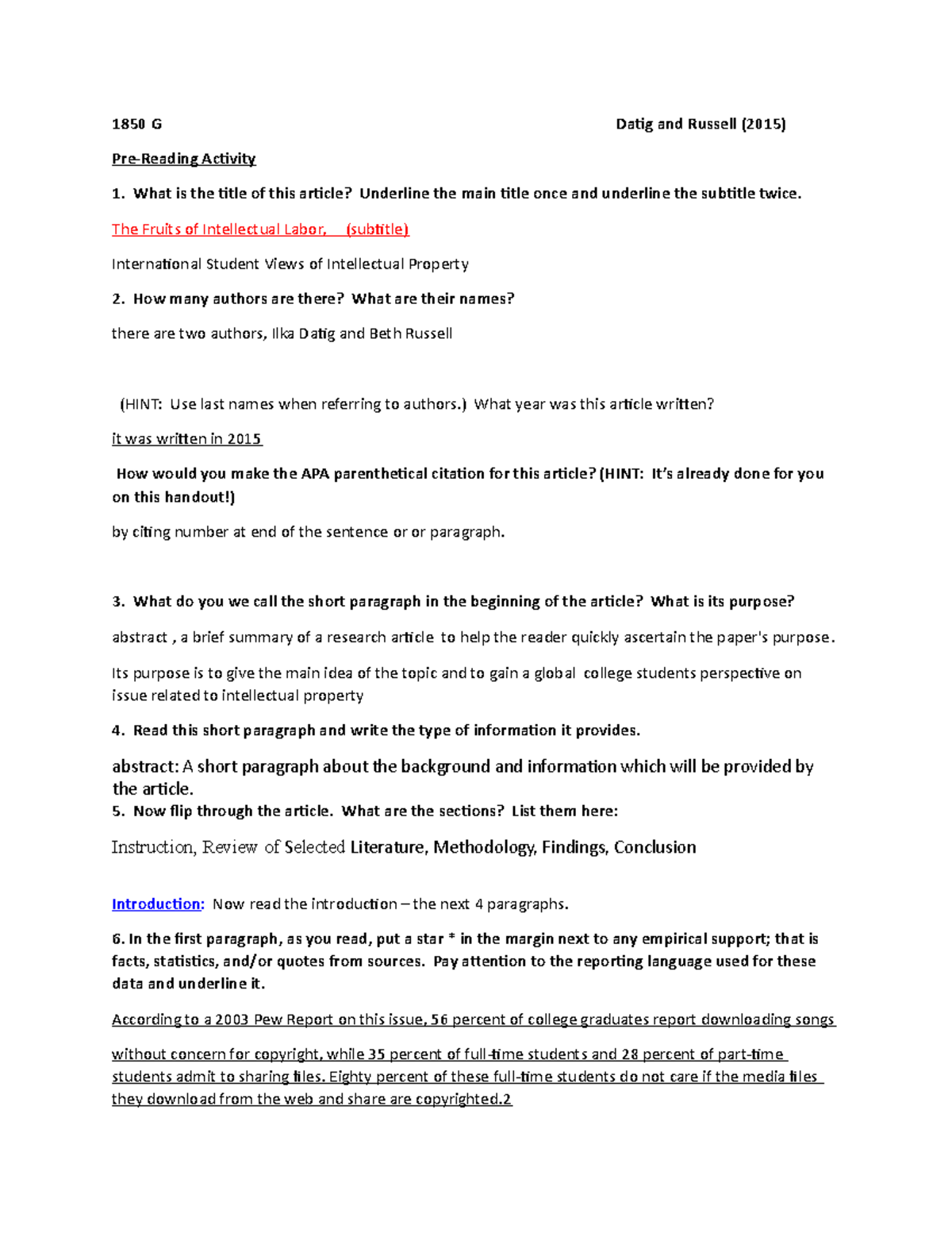 In class assignments - 1850 G Datig and Russell (2015) Pre-Reading ...