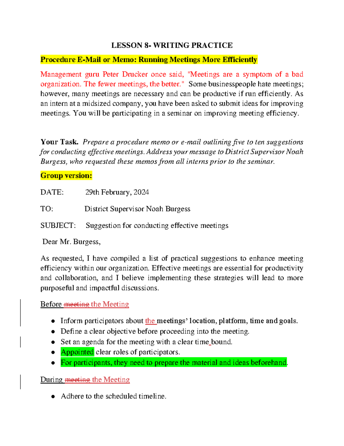 Lesson 8- Writing Practice (emails)- sample version - LESSON 8- WRITING ...