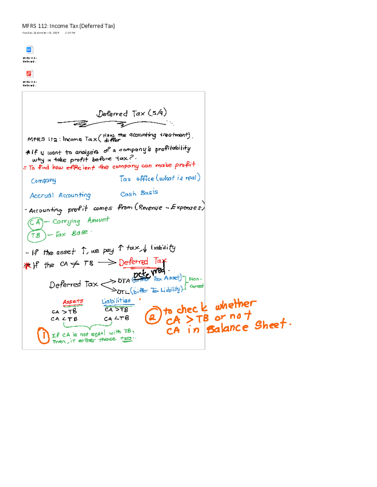 Deferred tax (notes) - Management Accounting 2 - MFRS 112 - Deferred ...