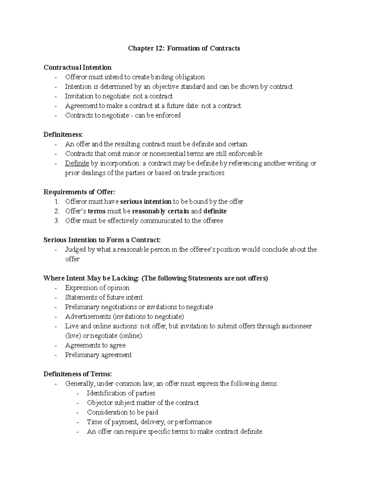 Chapter 12 Formation of Contracts - Chapter 12: Formation of Contracts ...
