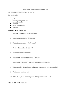 Study guide RAD 107 - Study guide – RAD 107 Test will consist of 50 ...