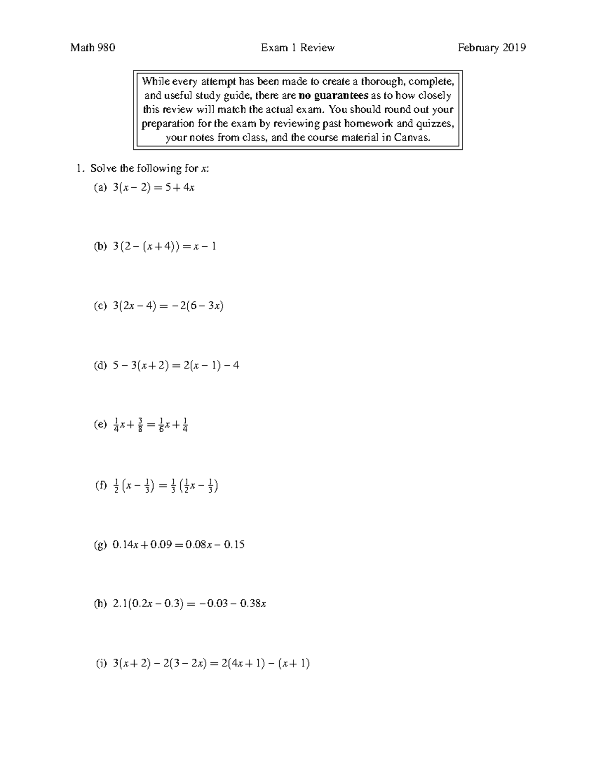 Exam1 review - Math 980 While every attempt has been made to create a ...