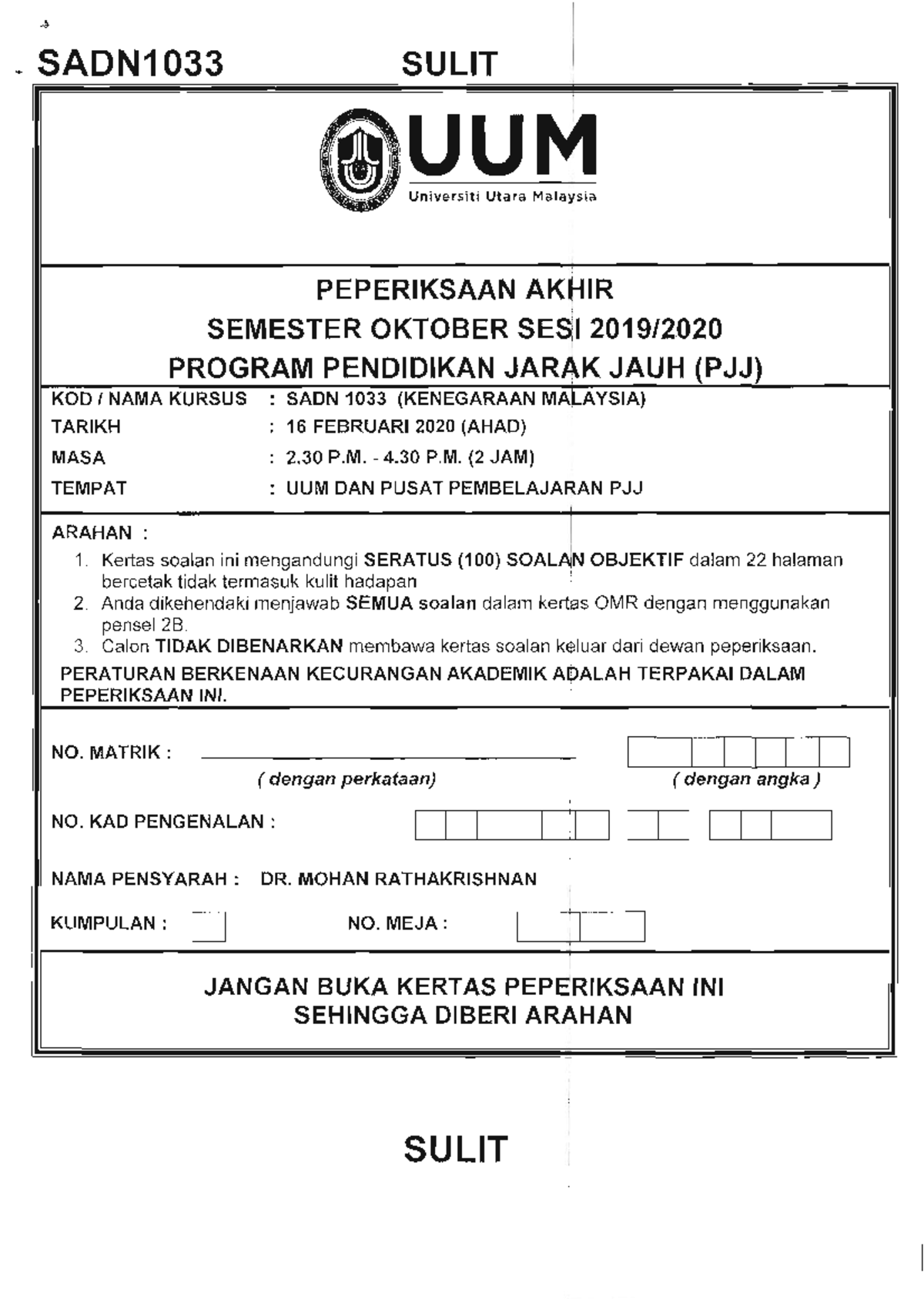 SADN1033 10 2019 2020 - This is past year question - Kenegaraan Malaysia - Studocu