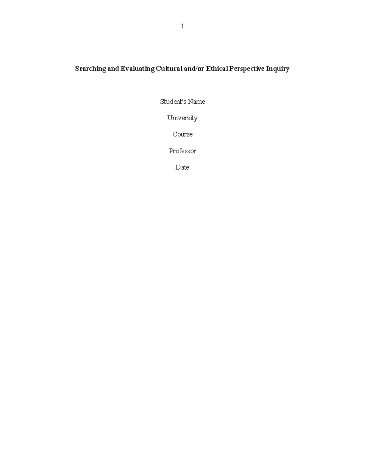 Cultural and Ethical Perspective Inquiry done - Searching and ...