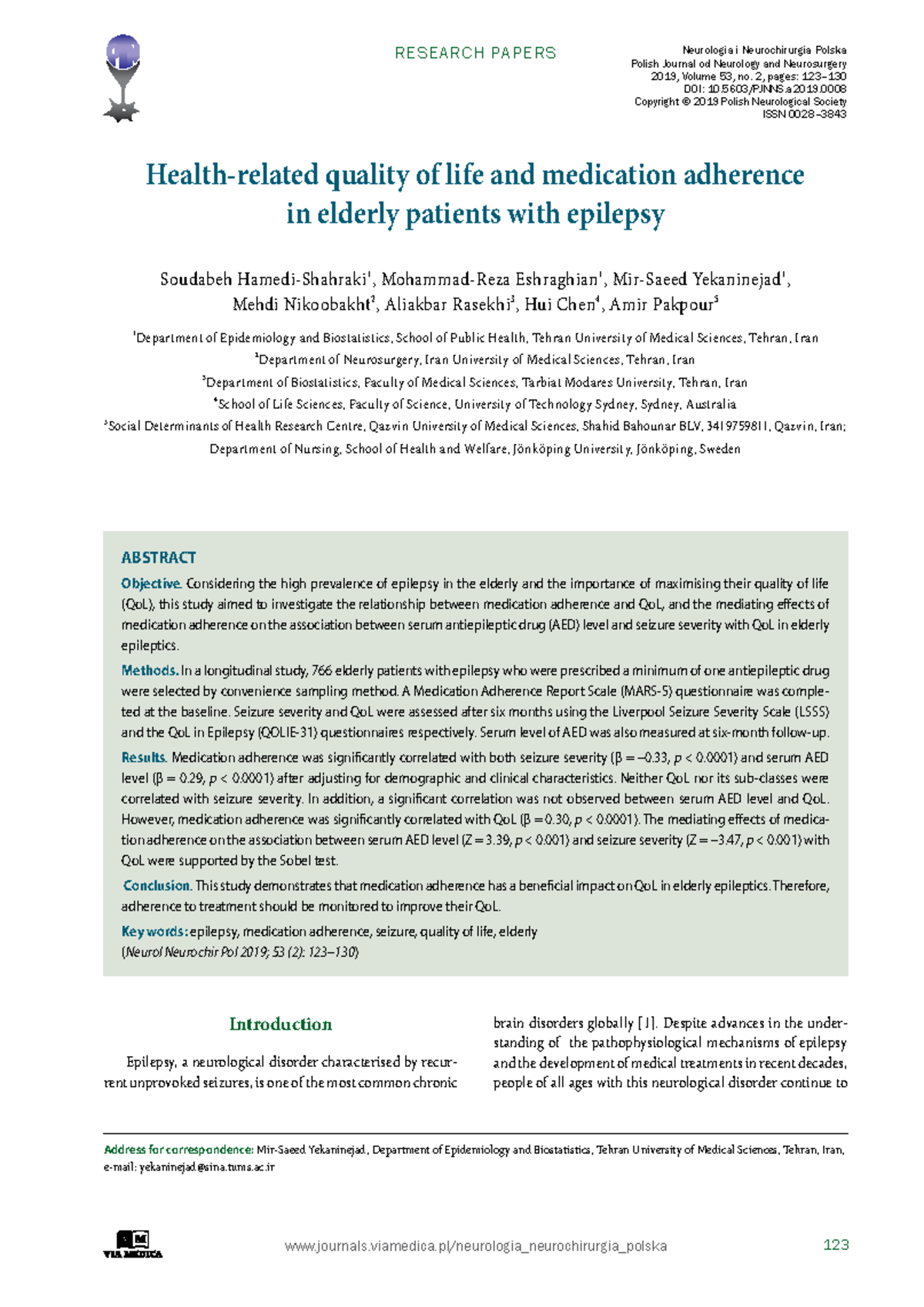 Health related quality of life and medication adherence - Neurologia i ...
