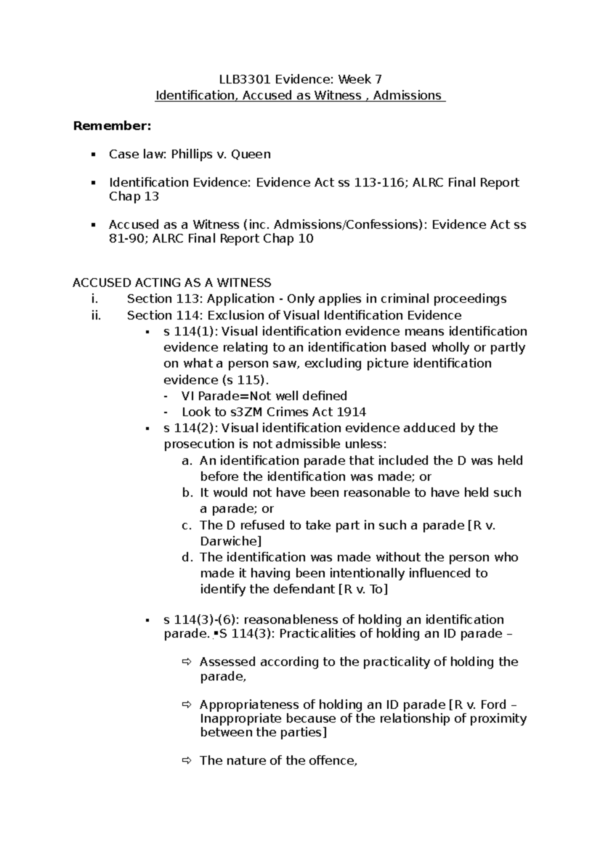 Week 7 Evidence - Week 7 Lecture Notes - LLB3301 Evidence: Week 7 ...