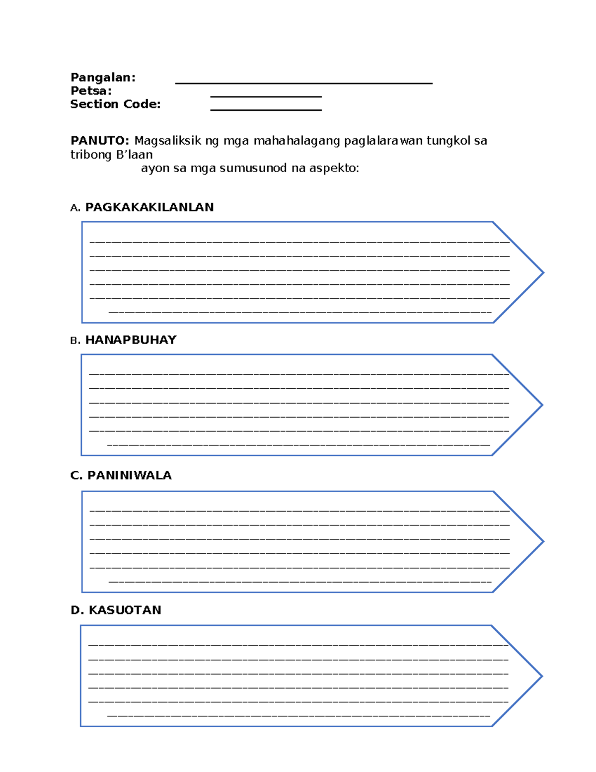 Gawain Blaan - work output - Pangalan: ____________________________________________ Petsa: - Studocu