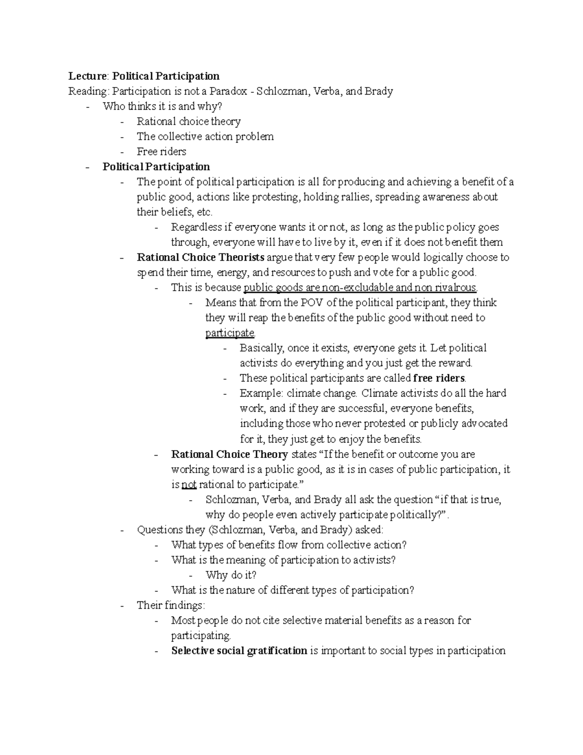 Week 3 Lectures and Readings - Lecture: Political Participation Reading: Participation is not a ...