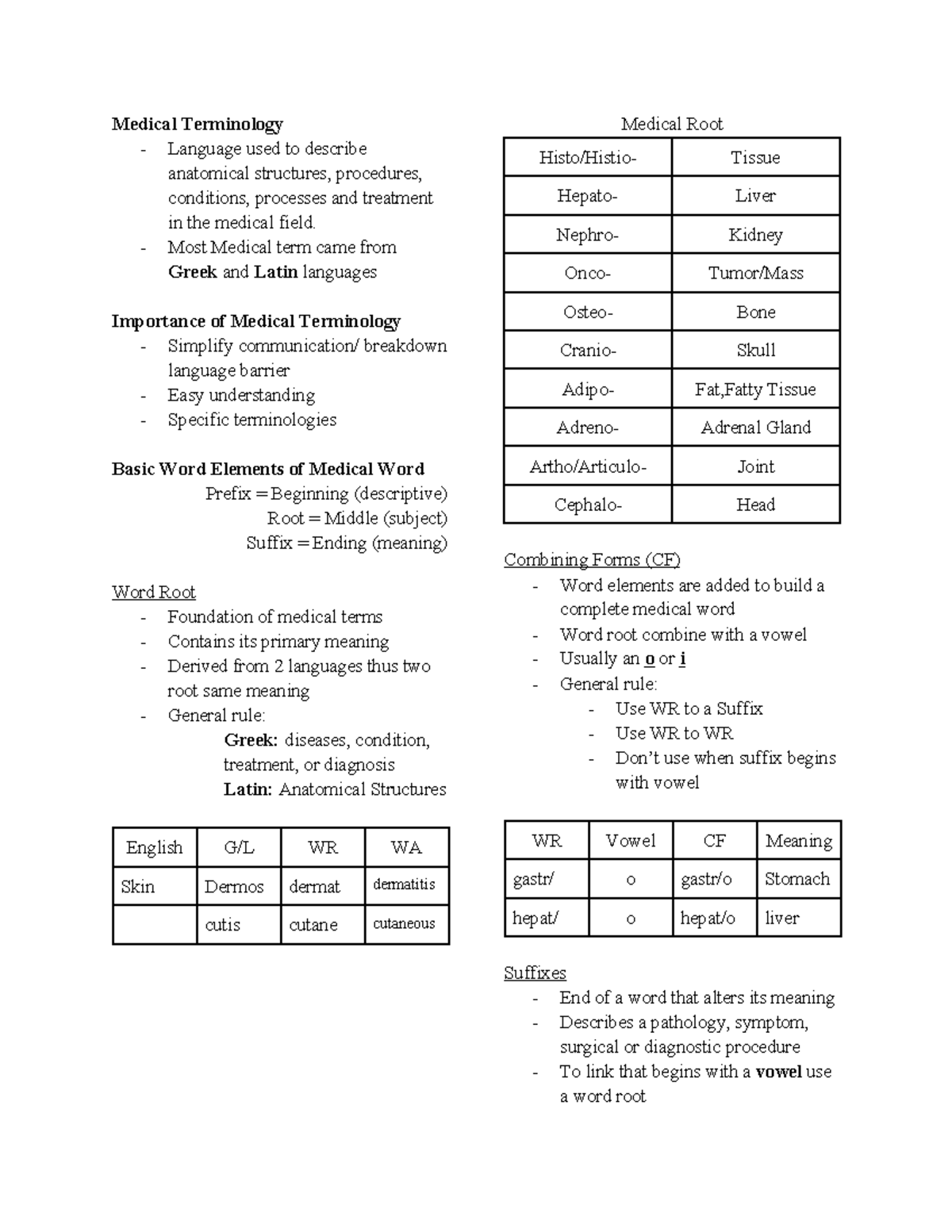 Medical Terminology - Notes - Medical Terminology - Language used to ...