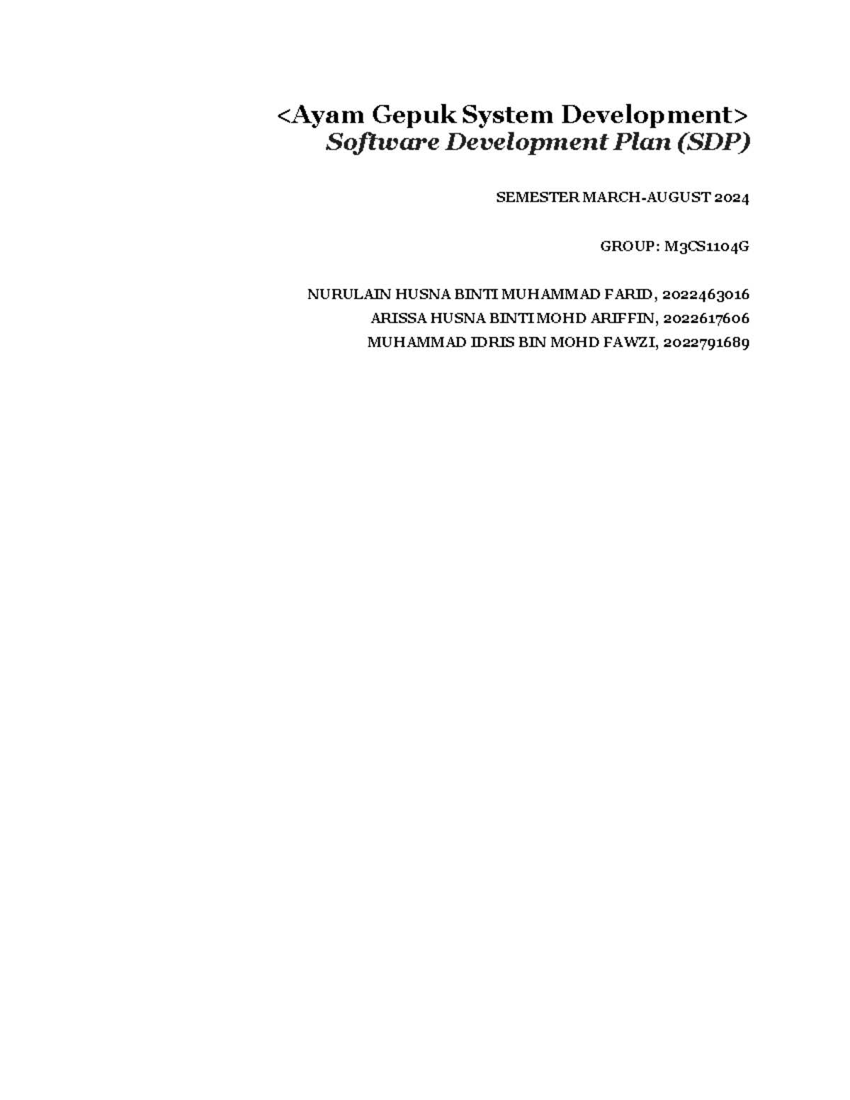 ISP250 - assignment - Software Development Plan (SDP) SEMESTER - Studocu