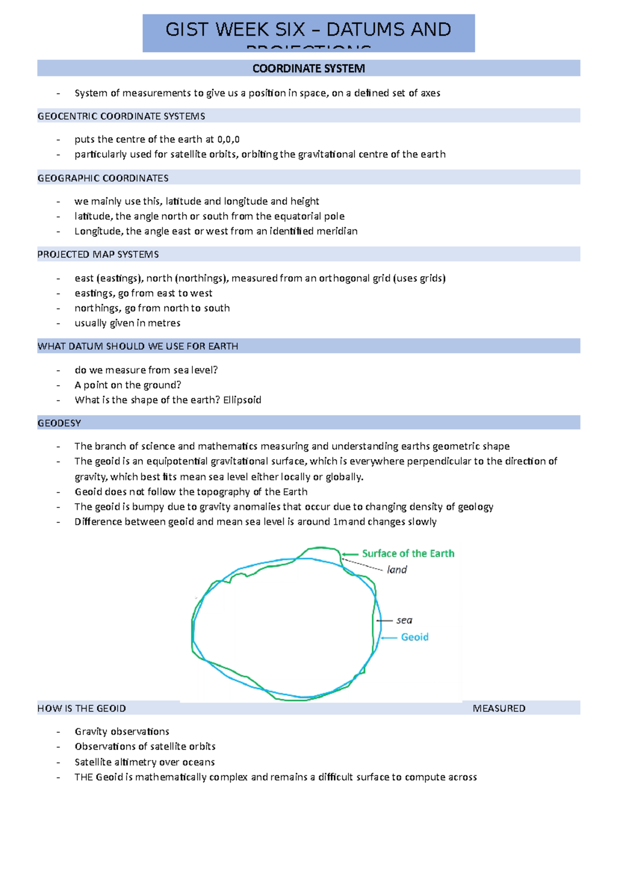 Week six gist datums and projections - COORDINATE SYSTEM System of measurements to give us a ...