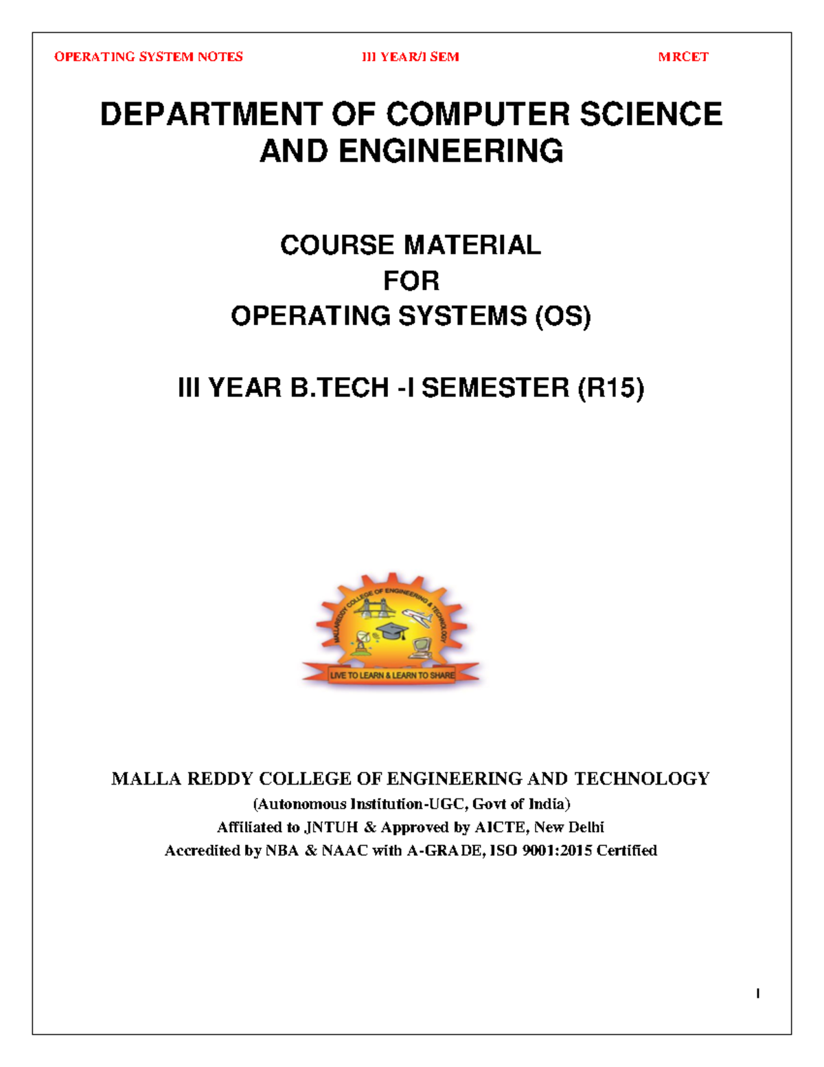 Operating Systems Digital Notes-18 - DEPARTMENT OF COMPUTER SCIENCE AND ...