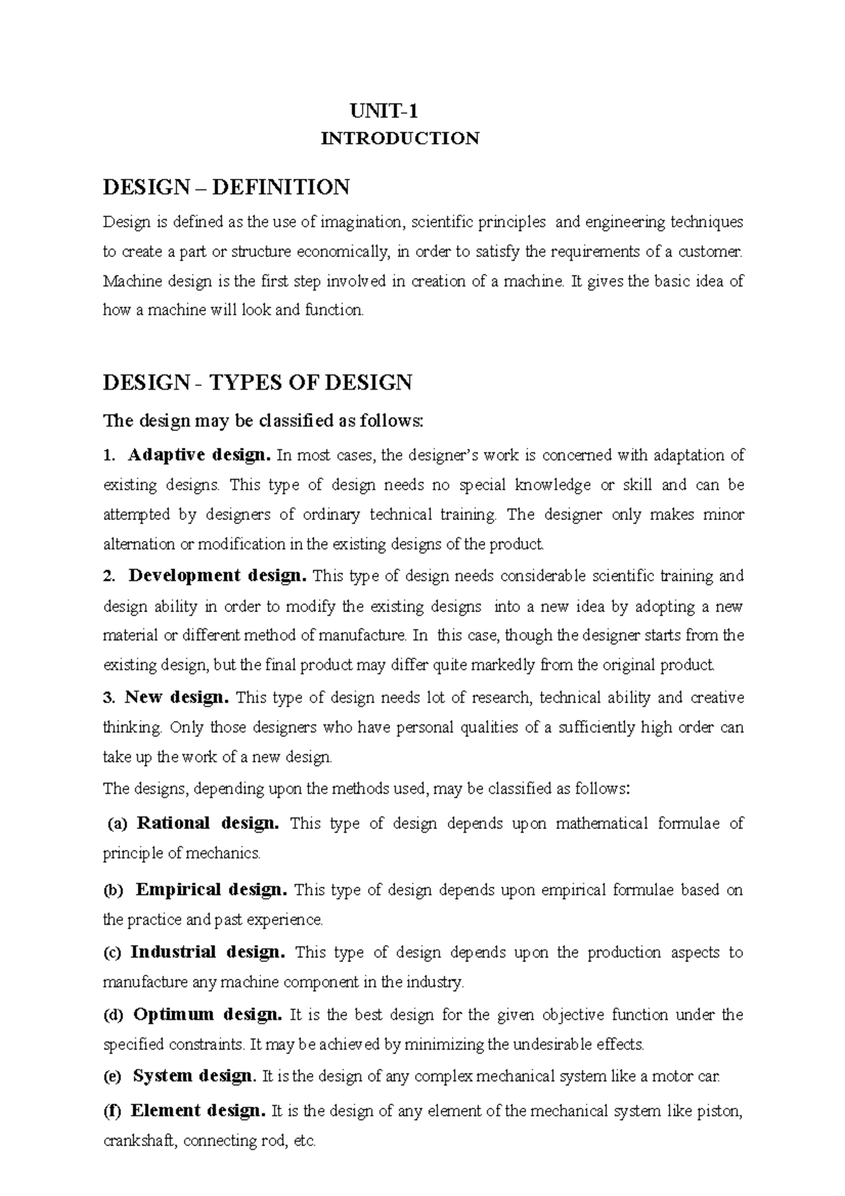 R.K DME 512 Machine Design SOFT Notes - UNIT- INTRODUCTION DESIGN ...