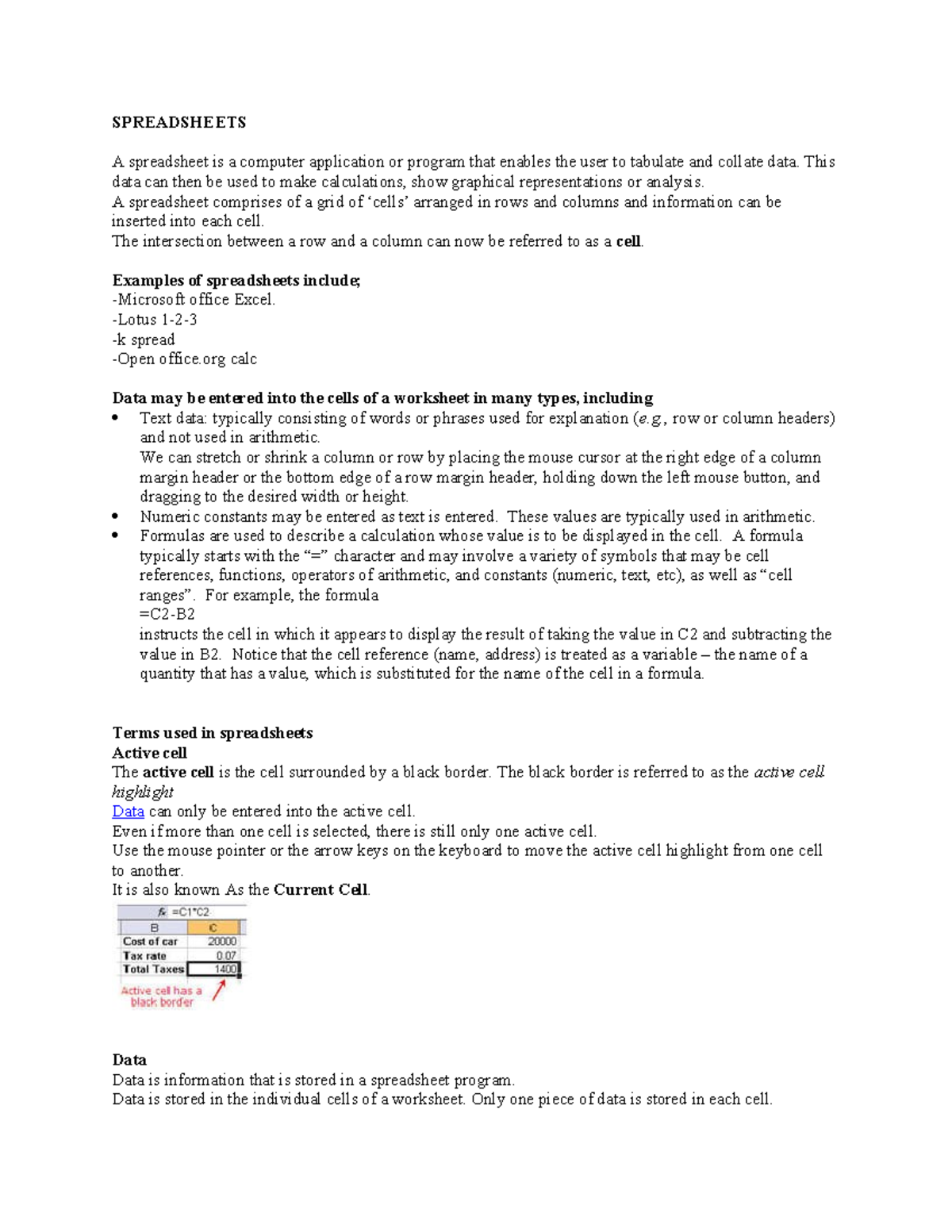 Spreadsheets - teaching material - SPREADSHEETS A spreadsheet is a ...