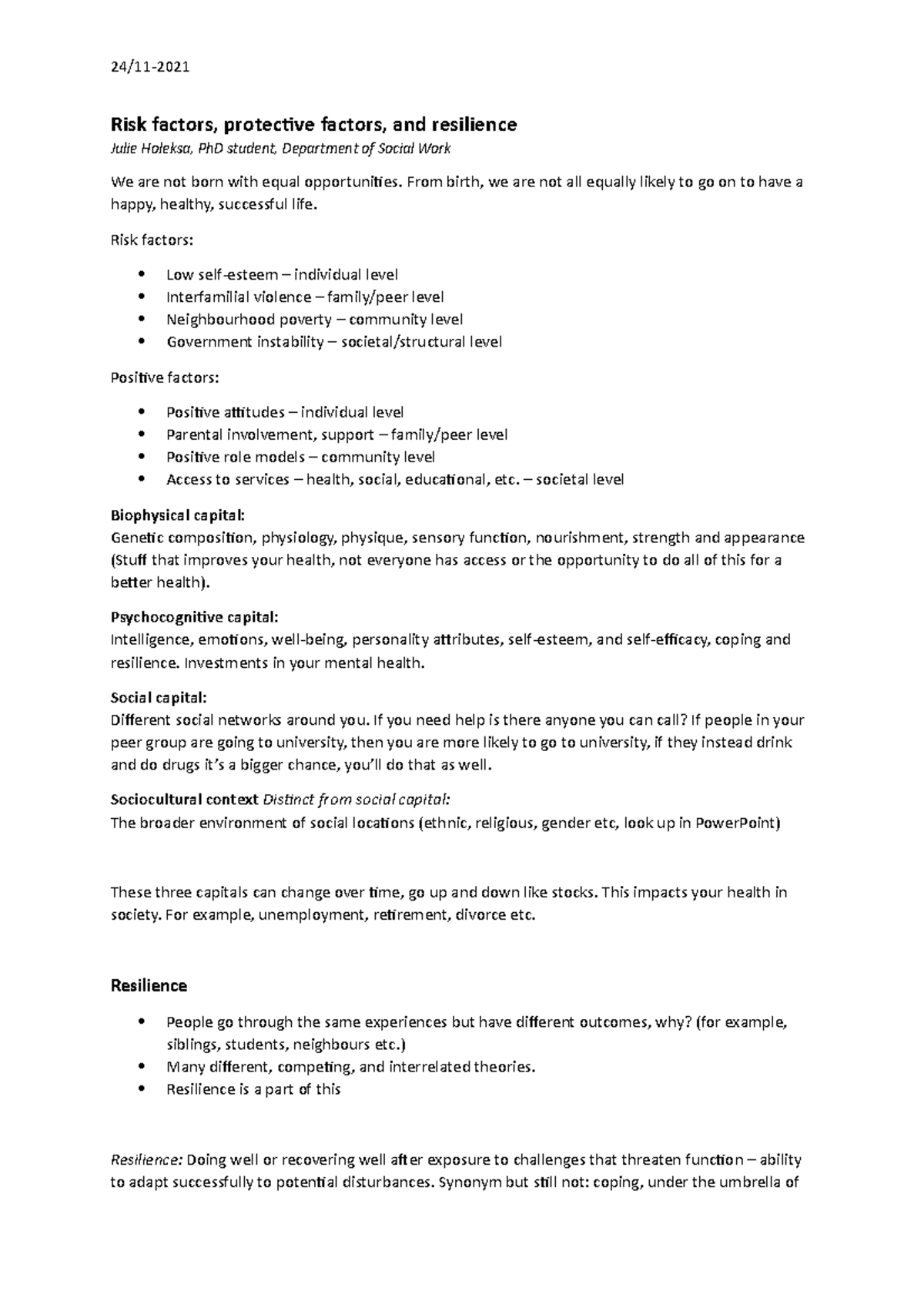 Resilience risk and protective factors föreläsning - 24/11- Risk ...