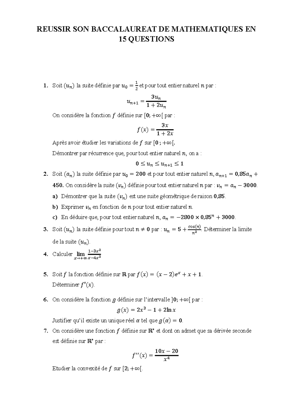 Le BAC en 15 Questions - REUSSIR SON BACCALAUREAT DE MATHEMATIQUES EN ...