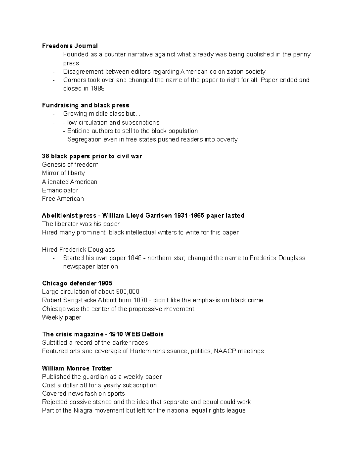 In class notes 10 5 - Freedoms Journal - Founded as a counter-narrative ...