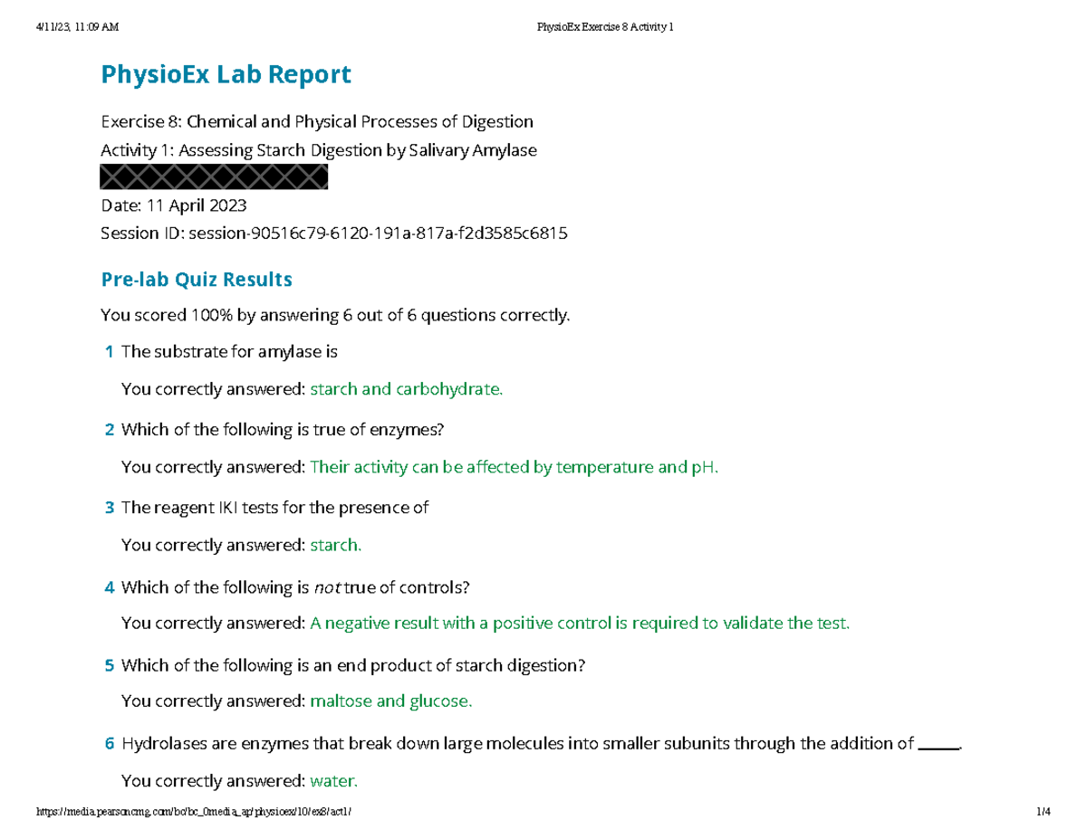Physio Ex Exercise 8 Activity 1 - PhysioEx Lab Report Exercise 8 ...