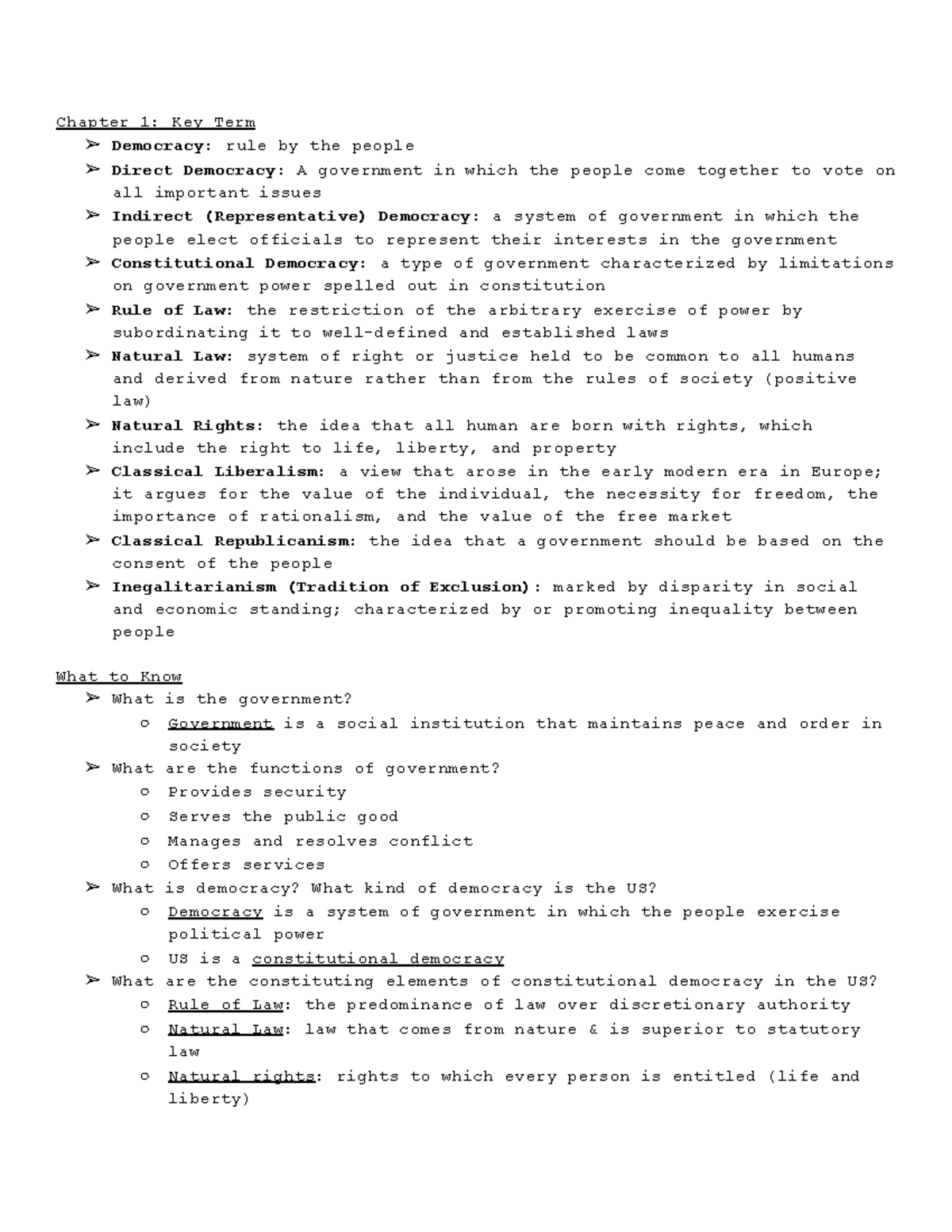 American Government Quiz 1 - Chapter 1: Key Term Democracy : rule by ...