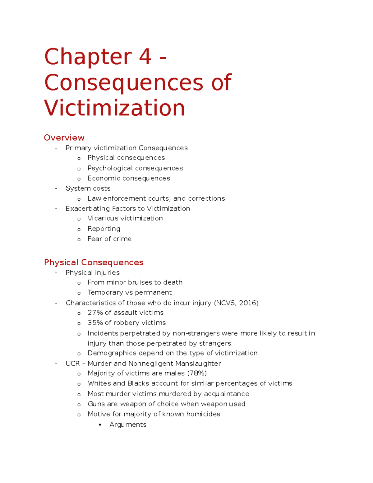 Chapter 4 Consequences Of Victimization Chapter 4 Consequences Of