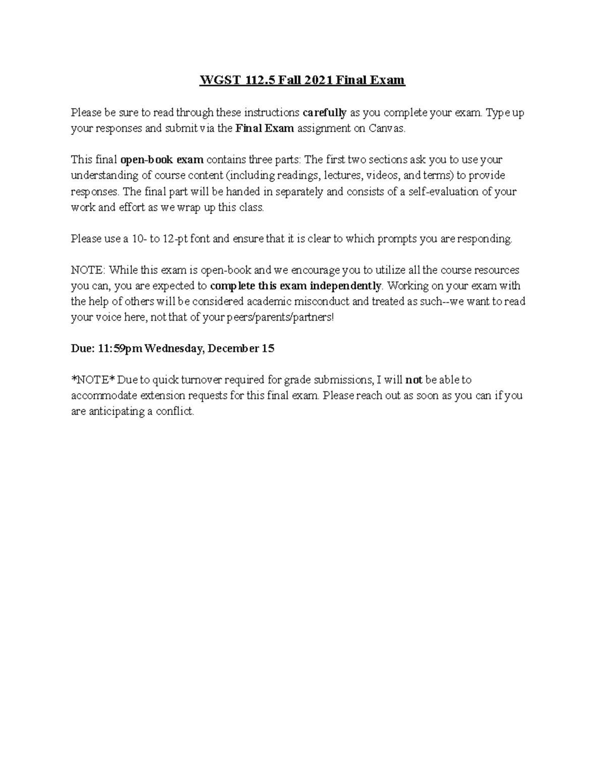 Final+Exam+WGST+112+Fall+2021 - WGST 112 Fall 2021 Final Exam Please be ...