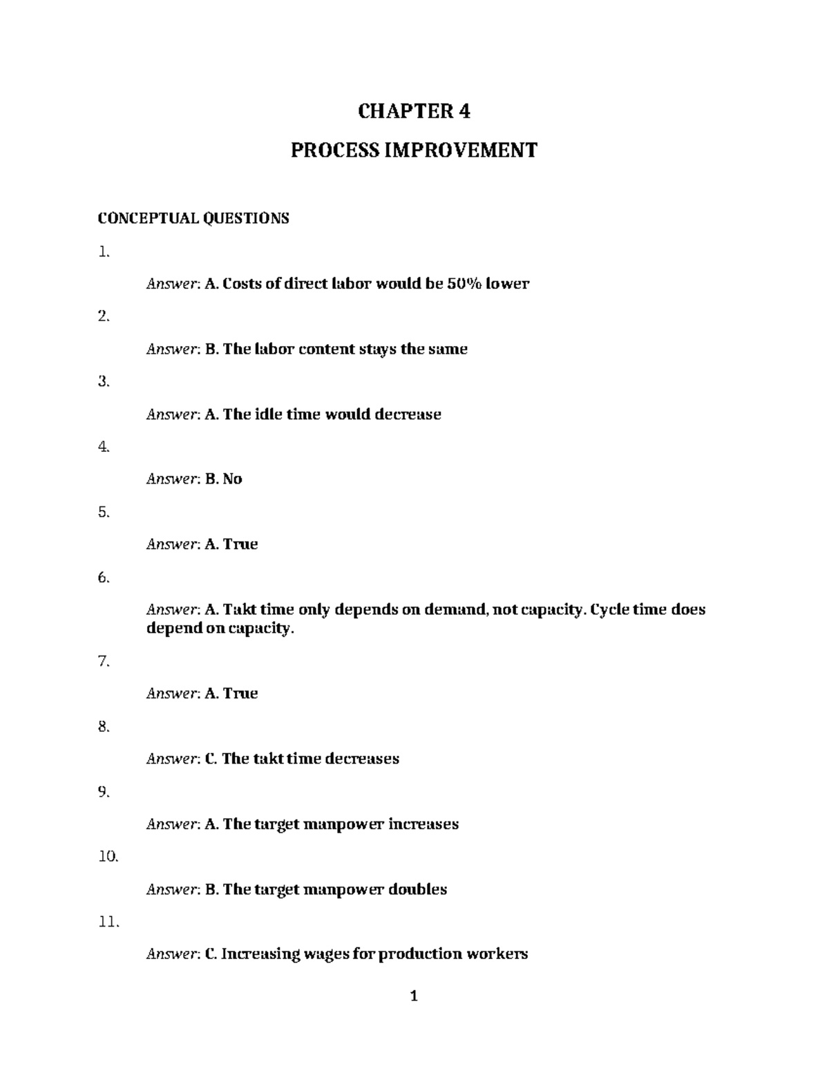 SM Cachon Terw2e Ch04 - Textbook answers - CHAPTER 4 PROCESS IMPROVEMENT CONCEPTUAL QUESTIONS 1 ...