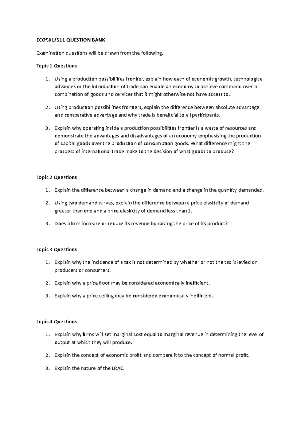 ECO501 and ECO511 Question BANK - ECO501/511 QUESTION BANK Examination ...
