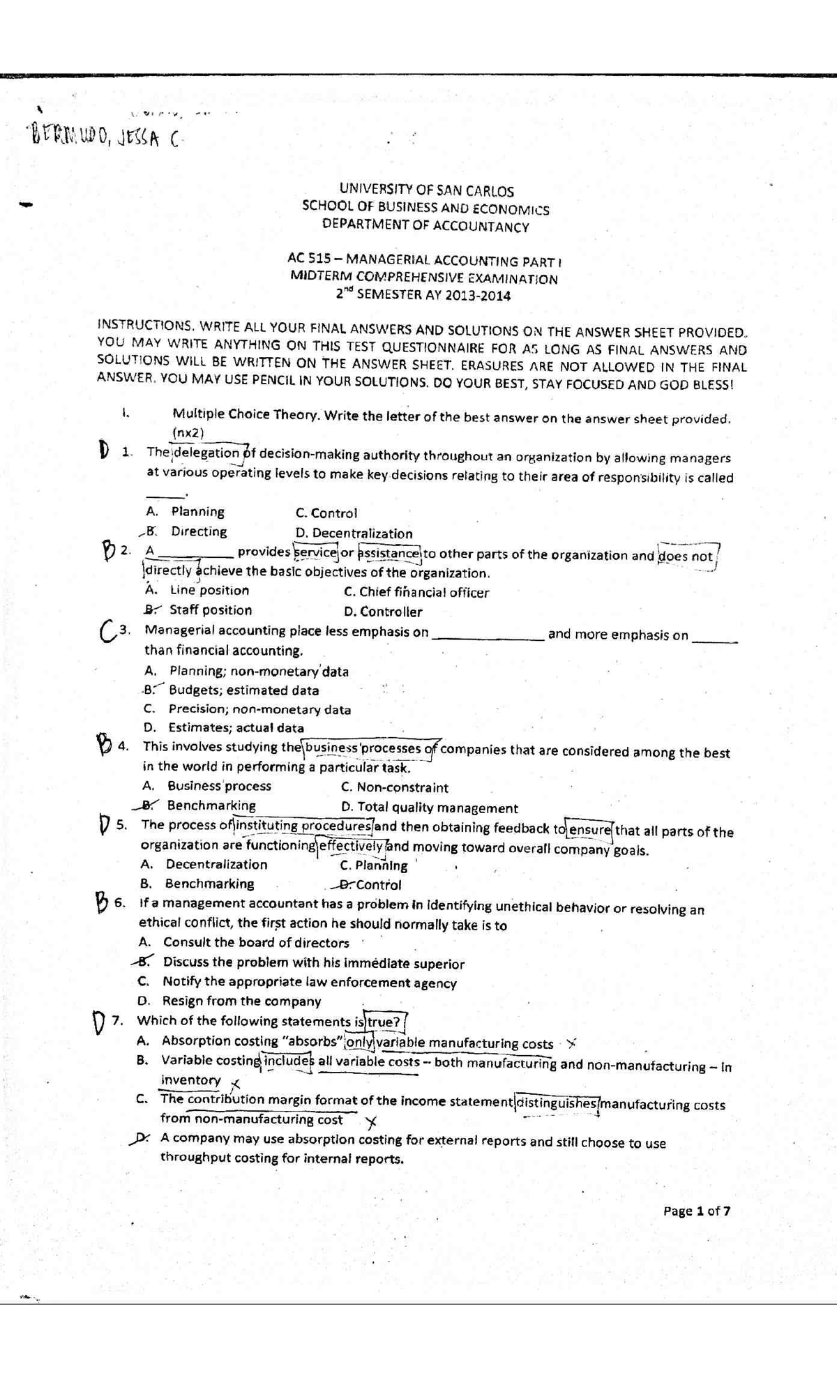 AC515 Mid Term Compre Exam 2013 2014 - Managerial Accounting - Studocu