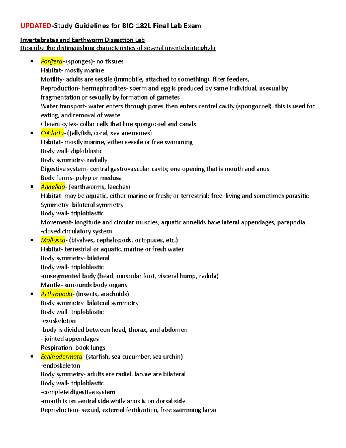 Summary General Biology II - Lab - Guidelines for BIO 182L Final Lab ...