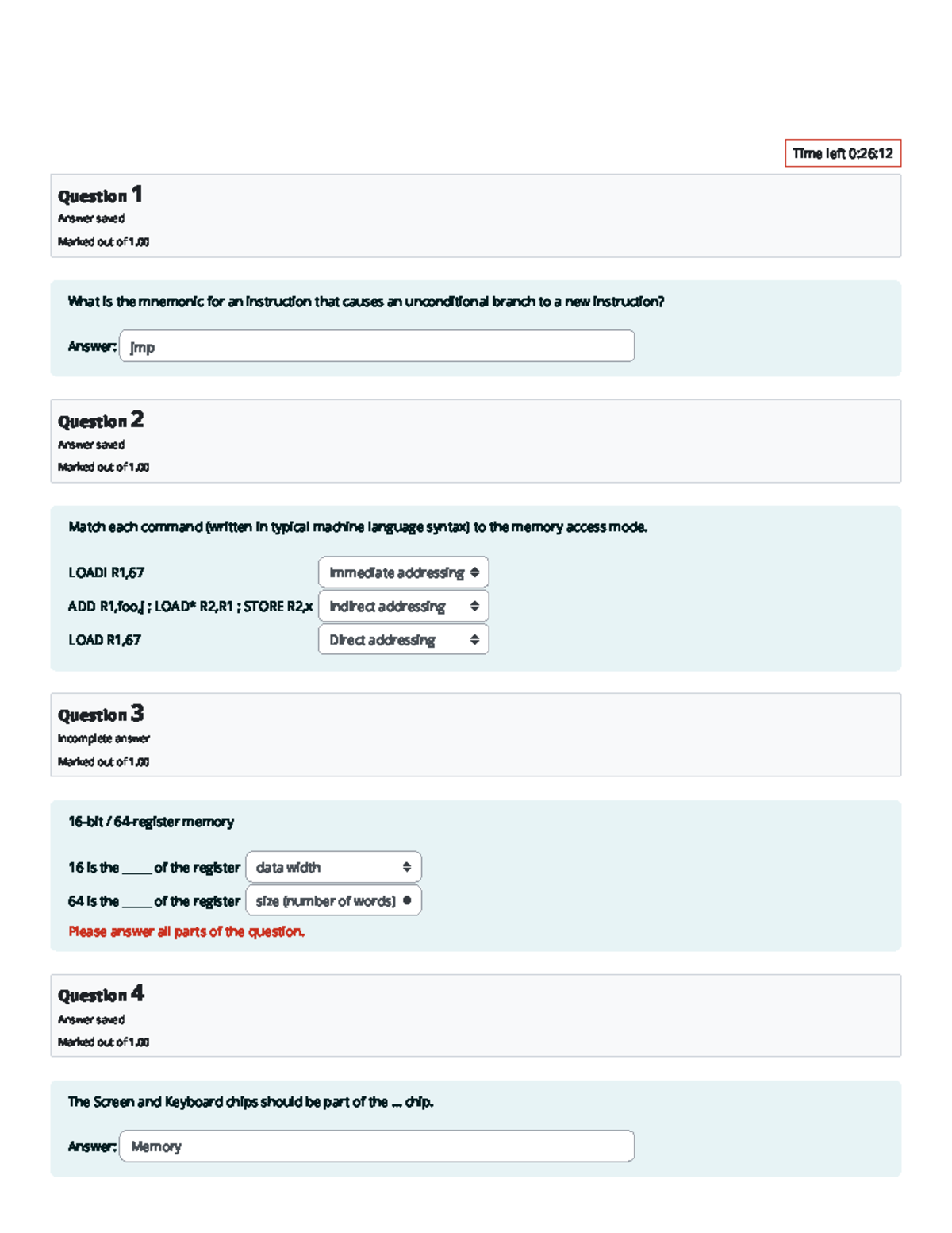Graded Quiz Unit 6 Home - Question 1 Answer saved Marked out of 1. Question 2 Answer saved ...
