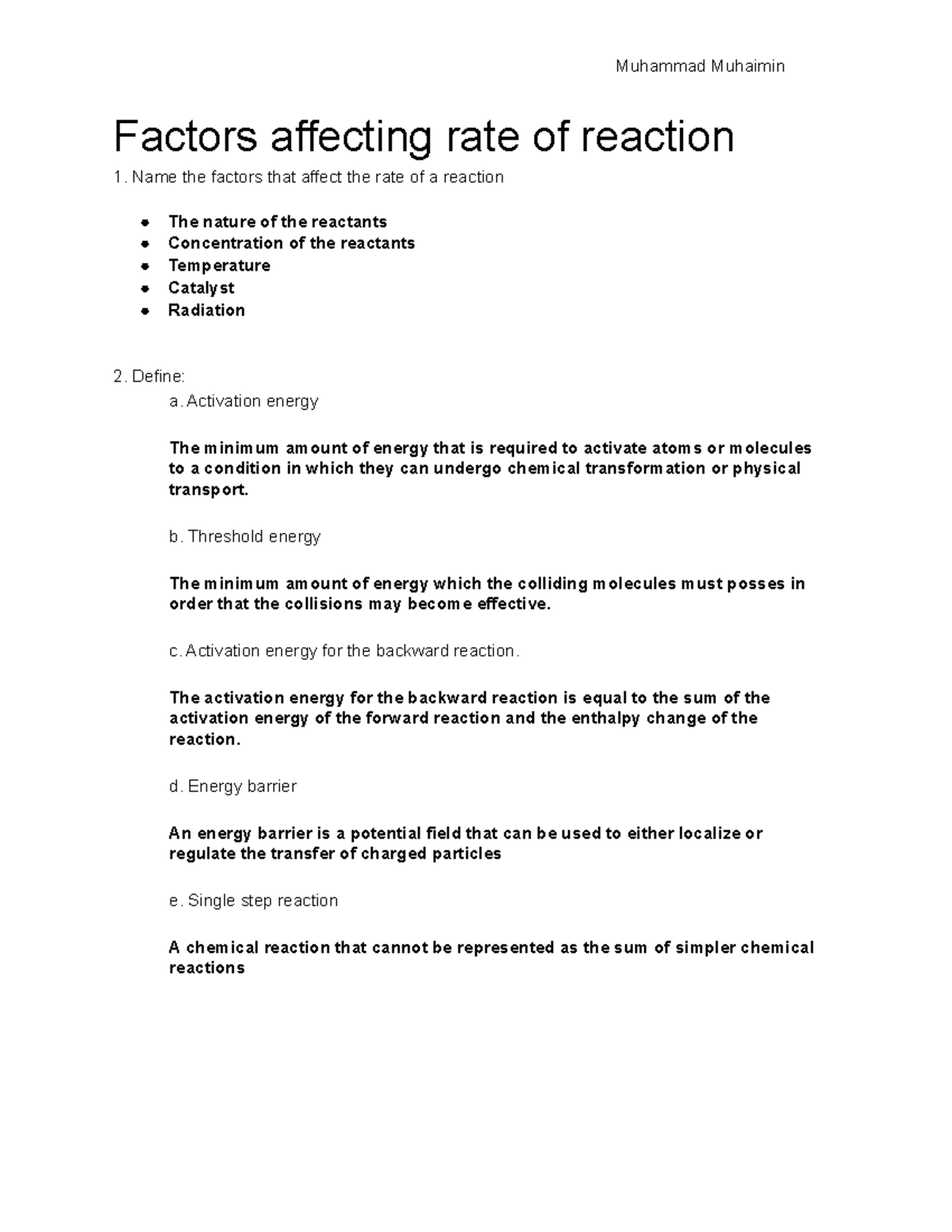 Factors affecting rate of reaction (1) - Studocu