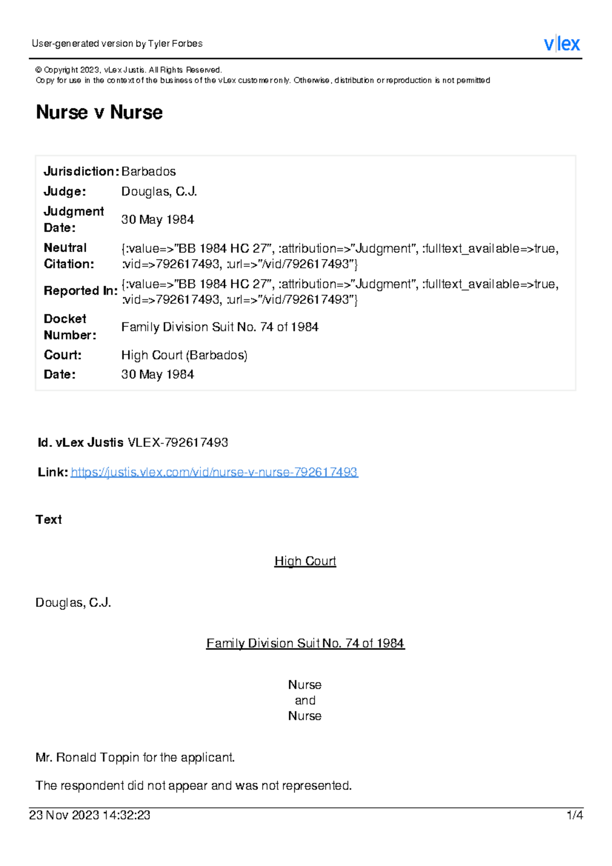 Nurse v nurse nurse v nurse - © Copyright 2023, vLex Justis. All Rights ...