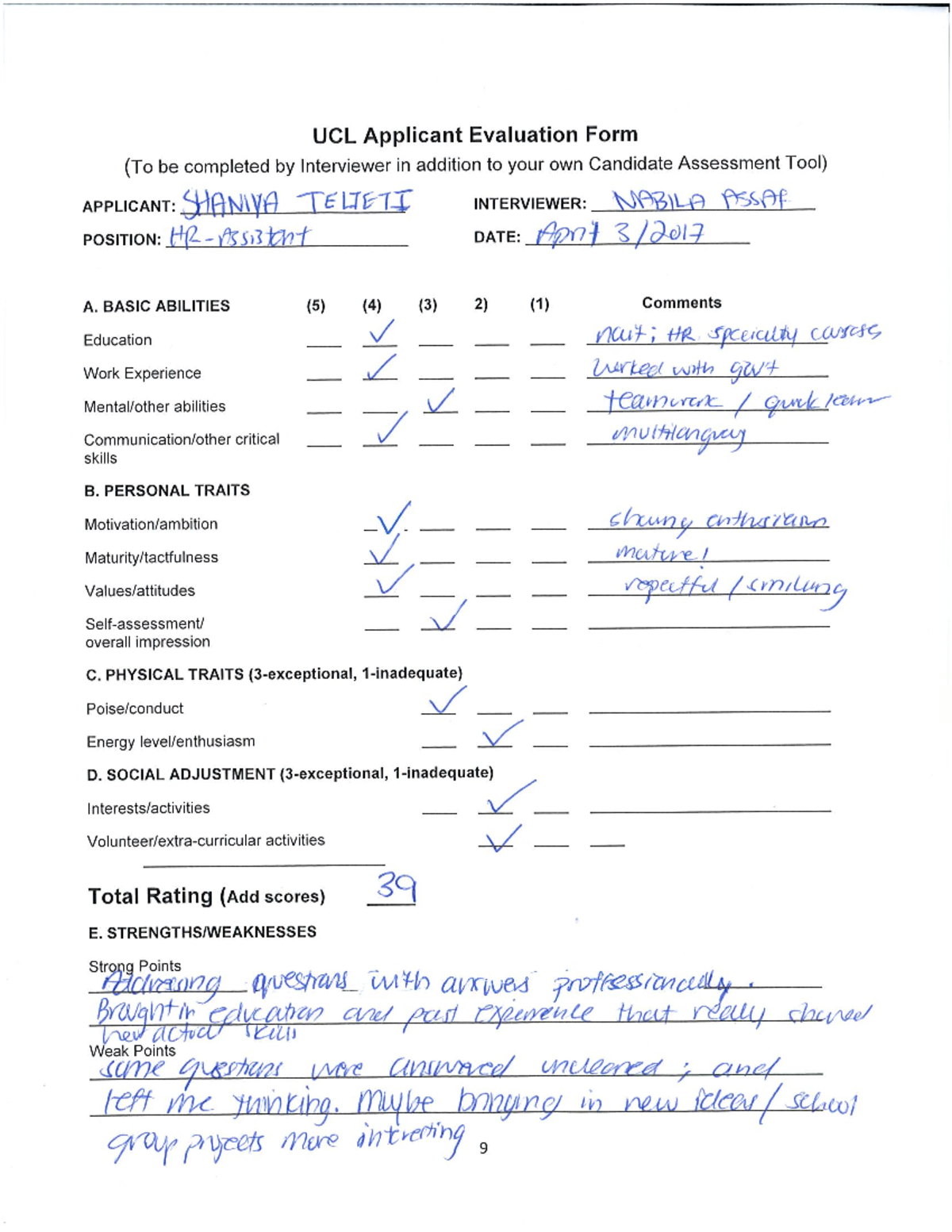 Application & Evaluation form - HRMT2237 - Studocu