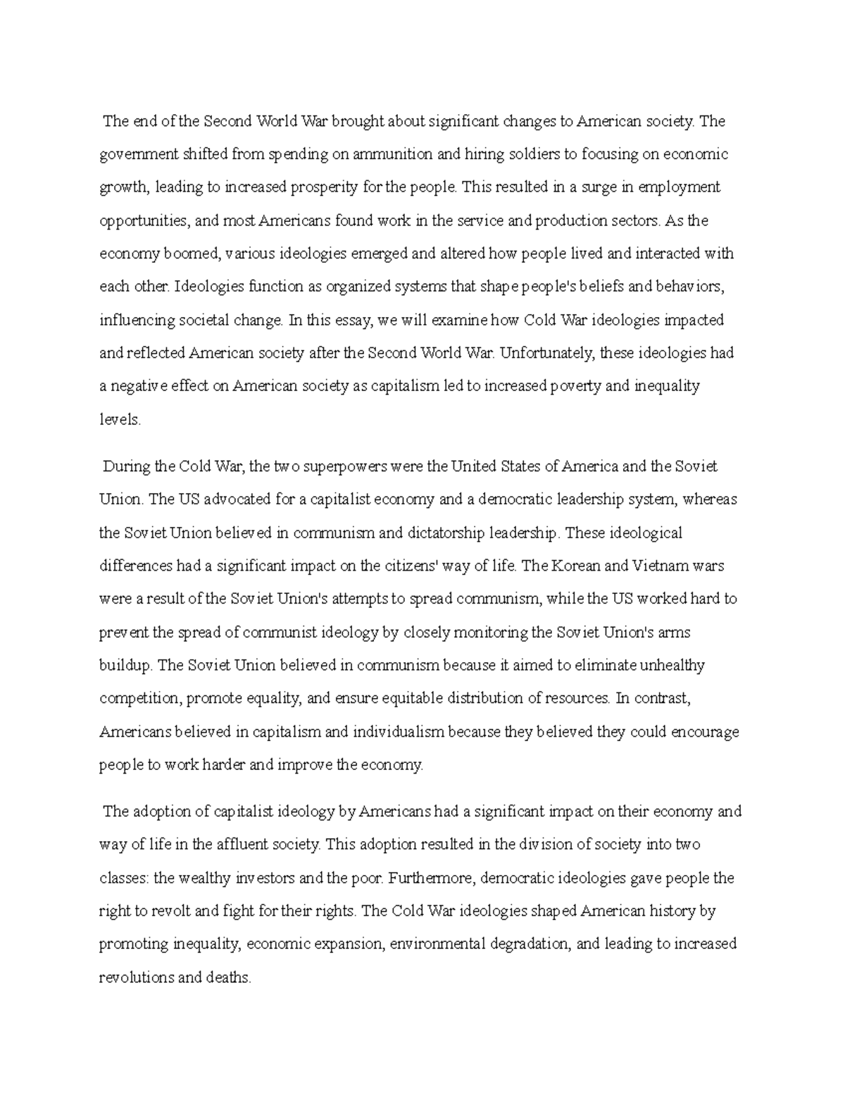 US History Project - The end of the Second World War brought about ...