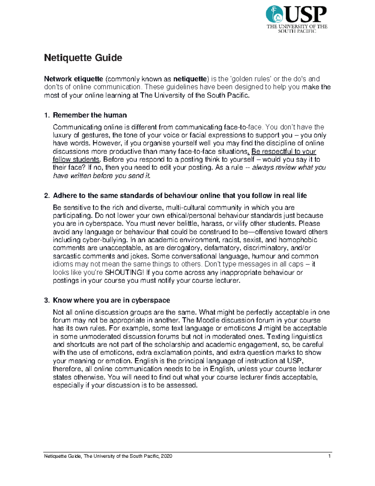 USP Netiquette Guide - Netiquette Guide, The University of the South ...