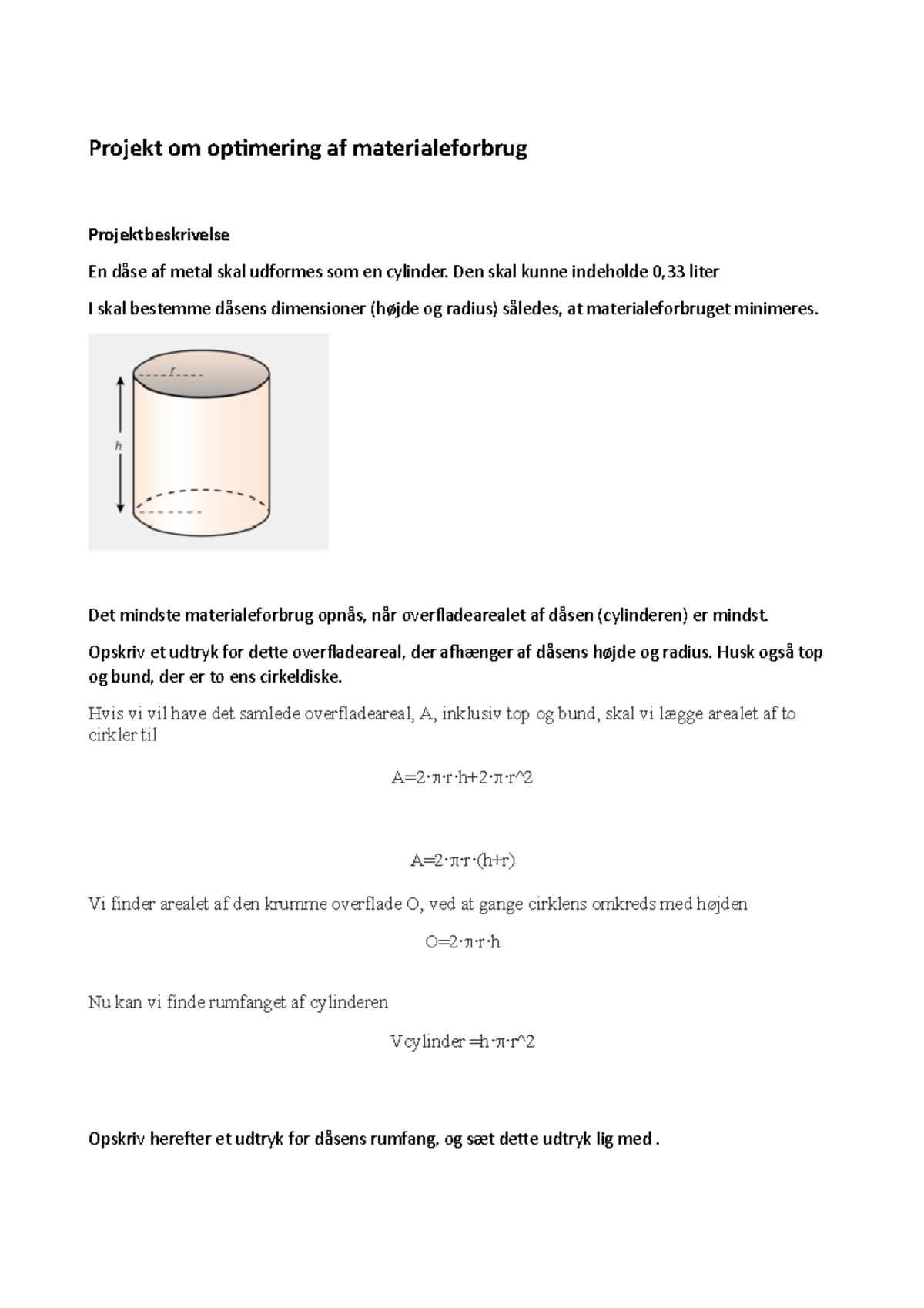 Lille projekt om optimering (2z MA) - Projekt om optimering af ...